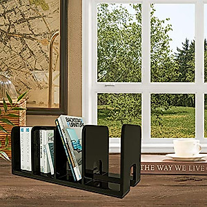 Desktop Book Organizer for Desk - wishacc Book Organizer Office Letter Sorter File Organizer Tabletop Acrylic Book Storage Rack with 4 Vertical Upright Compartments