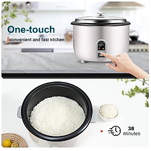 MOOSUM Commercial Rice Cooker, Large Capacity 30-Cup (UnCooked), 60-Cup (Cooked) with One Touch Operation and 12-Hour Keep Warm,Easy to Use and clean,1600W