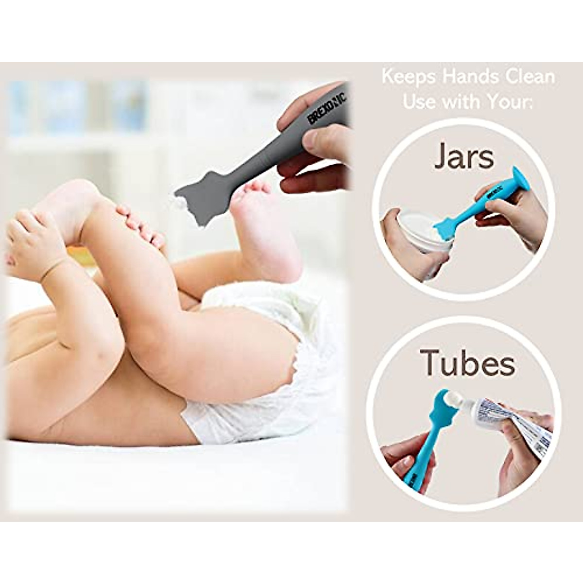 Brexonic Diaper Cream Spatula, Baby Butt Spatula For Diaper Cream, Soft Flexible Silicone Baby Bum Brush, Suction Base Diaper Cream Applicator (Gray)