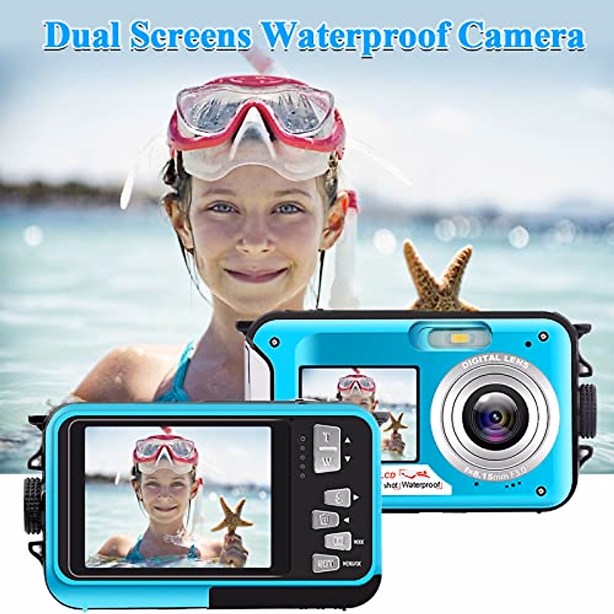 Waterproof Digital Camera Underwater Camera Full HD 2.7K 48 MP Video Recorder Selfie Dual Screens 16X Digital Zoom Flashlight Waterproof Camera for Snorkeling (DV806)…