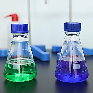 stonylab Erlenmeyer Flask with Blue Screw Cap Graduated Lab Borosilicate Glass Conical Flask, 100 ml