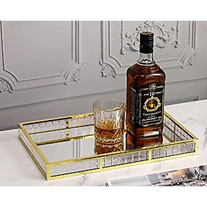 KEZNGUU Acrylic Tray,14" Serving Tray Decorative with Mirror Bottom,Contemporary Perfume Trays for Dresser,Gold Vanity Tray for Bathroom,Living Room,Bedroom,Ottoman,Nightstand,Office-Clear