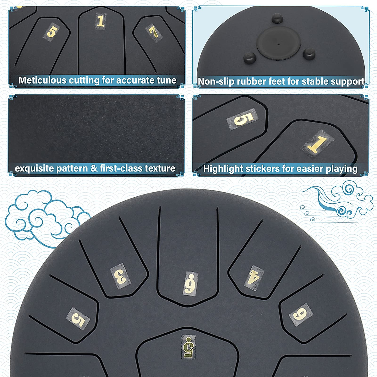 Steel Tongue Drum,12 Inch 13 Note Tank drum percussion instrument,C Key Handpan Drum with Drum Mallets Carry Bag,Beautifully Designed and Peaceful Sound