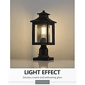 KAUEN 2 Pack Outdoor Post Light,Exterior Post Light Fixture,17.3" Height,3-Inch Pier Mount Base,Sand Black with Clear Seeded Glass,Outdoor Light for Patio, Porch, Yard, Garden