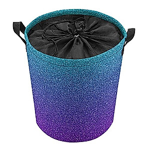 Teal Purple Glitter Laundry Basket Girls Laundry Hamper Dirty Clothes Storage Basket Gradients Blue Bling Collapsible Waterproof Toy Organizer for Kids Bedrooms Nursery