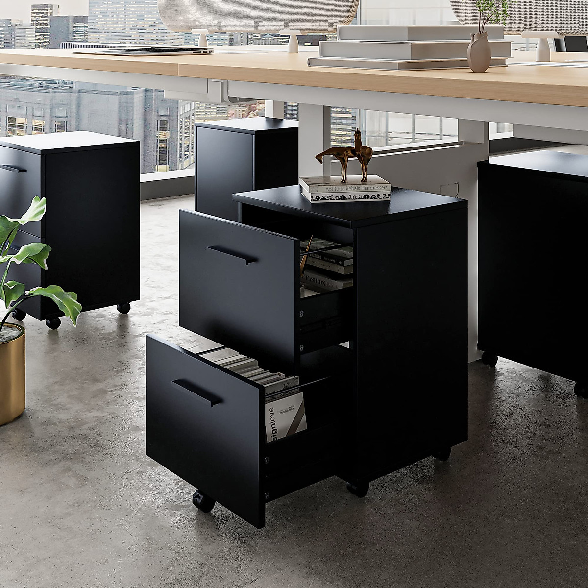 VICLLAX 2 Drawer Mobile Filing Cabinet, Vertical File Cabinet for Legal/Letter/A4 Files, Assembled Needed, Black