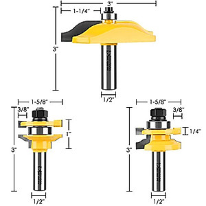 KOWOOD Ogee 3 Bit Raised Panel Cabinet Door Router Bit Set 1/2-Inch Shank