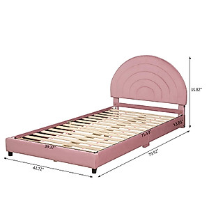 AFBKSS&BB Kids Twin Bed Frame, Teenager Bed, Rainbow Children's Bed with Adjustable Height Bed Head, Children's Home Sleeping Bed, Toddler Upholstered Twin Bed (Pink)
