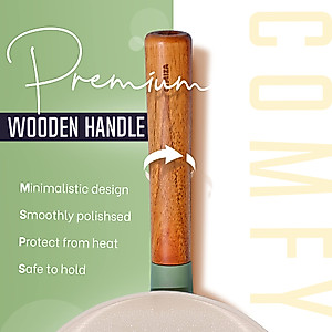 Dr.HOWS OMIZA 8" Nonstick Ceramic PFOA, PFOS-free Coated Sauce Pan, Dual Spouted 2 Quart Medium Saucepan, Wooden Handle, For Gas, Electric, Halogen, Induction stove (Green)