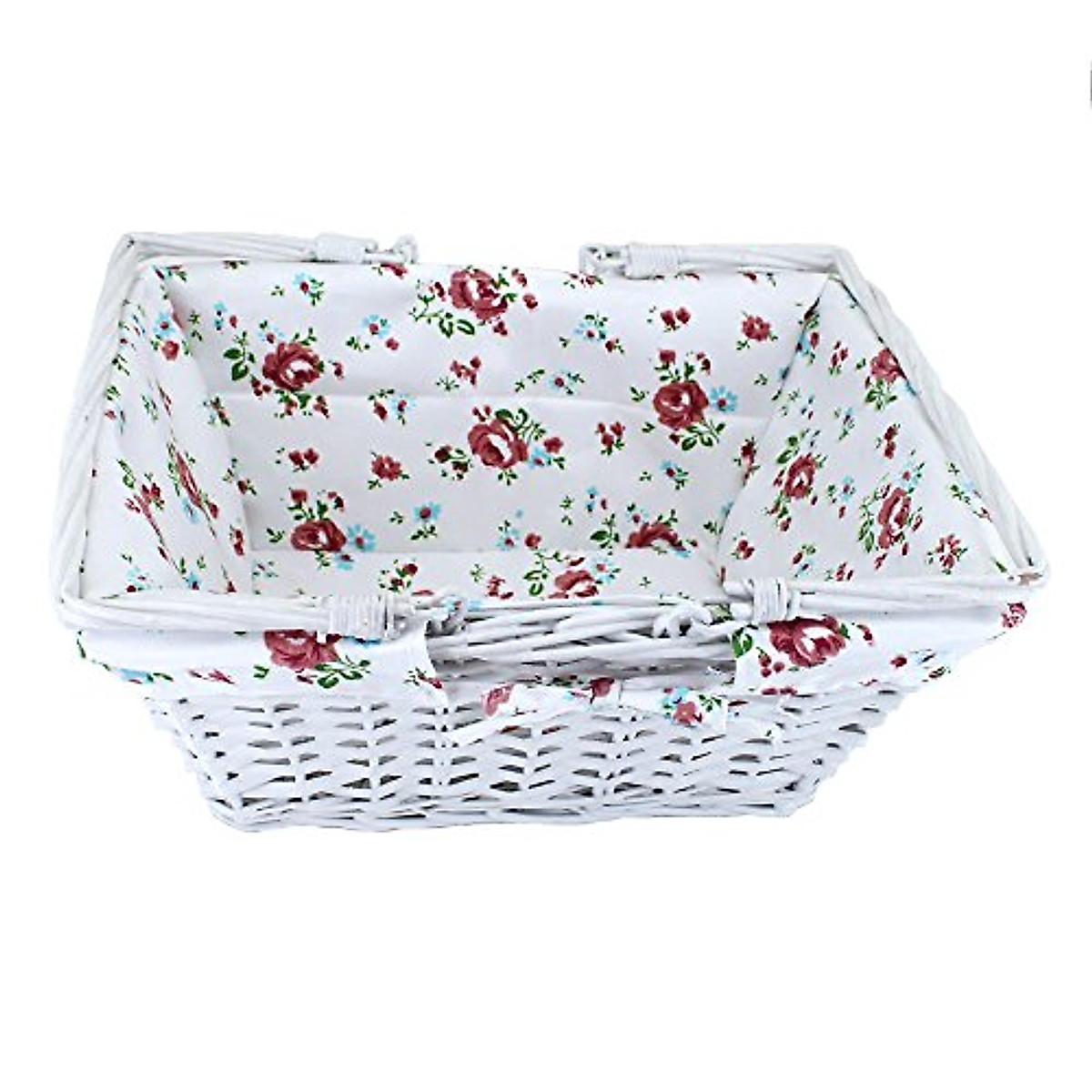 Wicker White Storage Gift Basket Willow Woven Picnic Basket with Double Folding Handles,Kingwillow. (White)