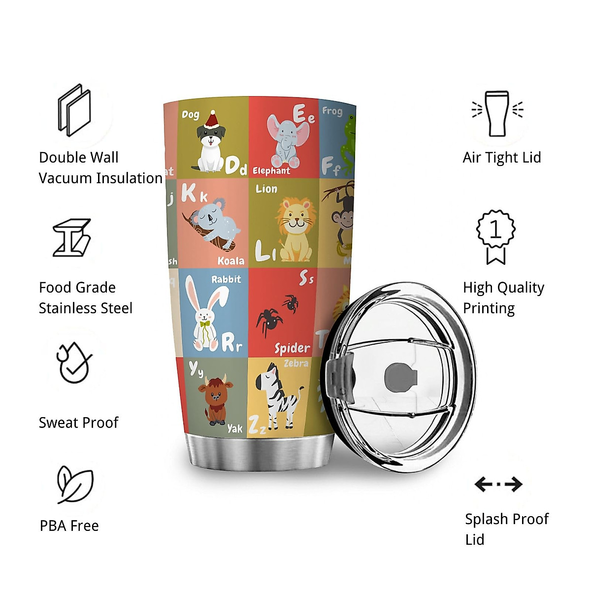 Animals Tumbler With Flip Lid Stainless Steel Coffee Cups Insulated Travel Tumbler for Hot and Cold Drinks Travel Mug for Hiking Camping Office Coffee Cups Animals 20oz