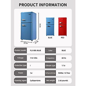 KRIB BLING Mini Fridge Compact Refrigerator Small Refrigerator 7 Level Adjustable Thermostat Removable Shelves with Stainless Steel 2 door for Office Dorm Apartment 3.5 Cu.Ft Blue