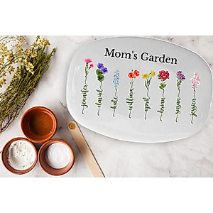 Custom Mom's Garden Personalized Gift for Mom Gift Mothers Day Birthday Present From kids Custom Birth Flower Platter Custom Platter Name Platter Serving Trays Serving Plates for Fish Dish Steak