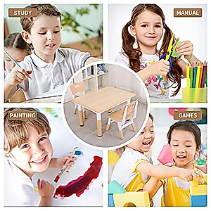 UNICOO - Kids Study Table and Chairs Set, Height Adjustable Plastic Children Art Desk with 2 Seats, Kids Multi Activity Table Set (Maple TOP with Natural Border) BY-60-MN
