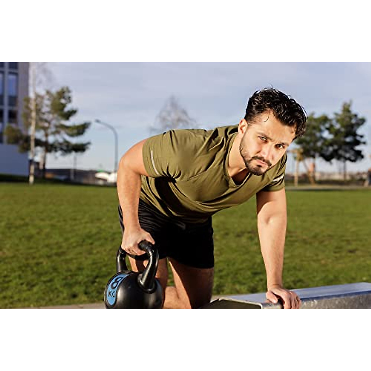 frueo Men's 3 Pack Sports Compression Shirts Dry Fit Moisture Wicking Short Sleeve Mesh Active Training T-Shirts,Black Gray Green,L