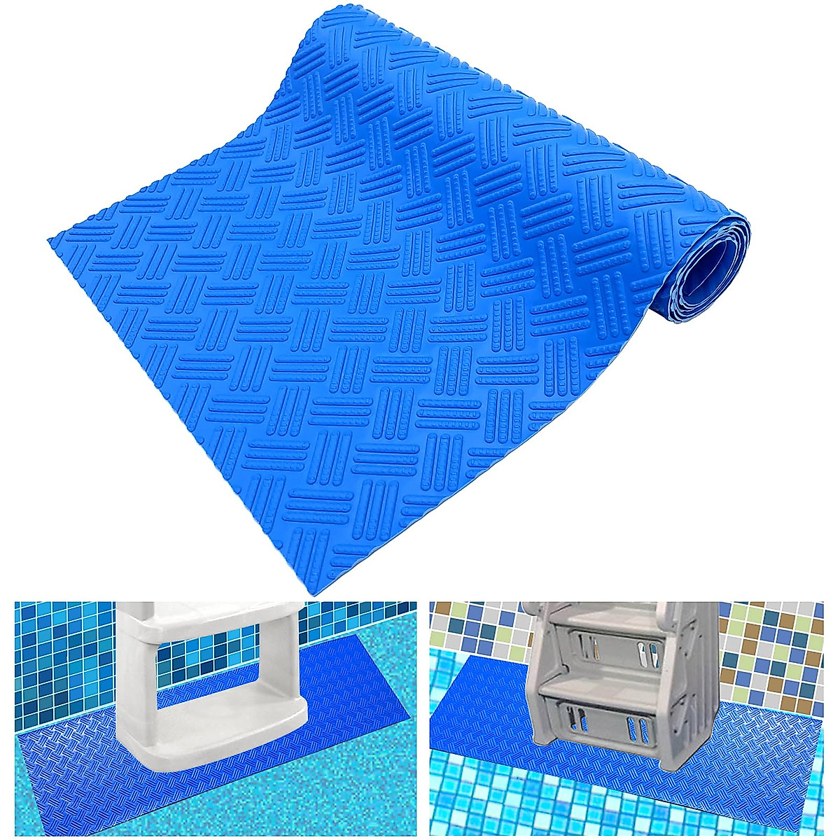 SKARUMMER Swimming Pool Ladder Mat - Protective Pool Ladder Pad Step Mat with Non-Slip Texture, Blue Medium Pool Step Mat, Pool Liner Protection Mat 36 inch X 17 inch