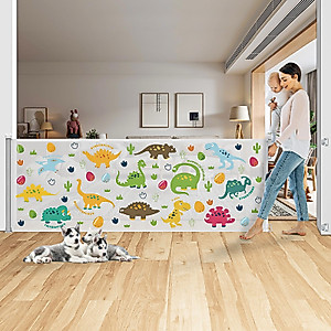 78 Inch Extra Wide Retractable Baby Gate for Large Opening, Child Safety Indoor/Outdoor Retractable Mesh, 34" Tall for Doorways, Stairs, Hallways-Dinosaur