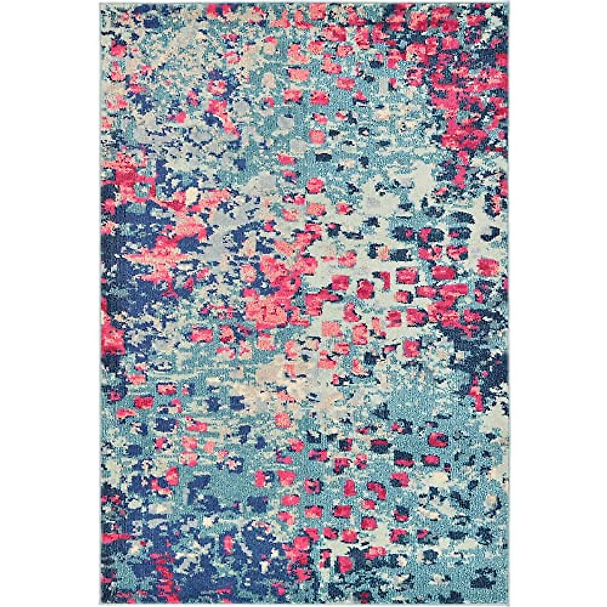 Unique Loom Jardin Collection Colorful, Vibrant, Abstract, Modern Area Rug, 4 x 6 ft, Blue/Pink