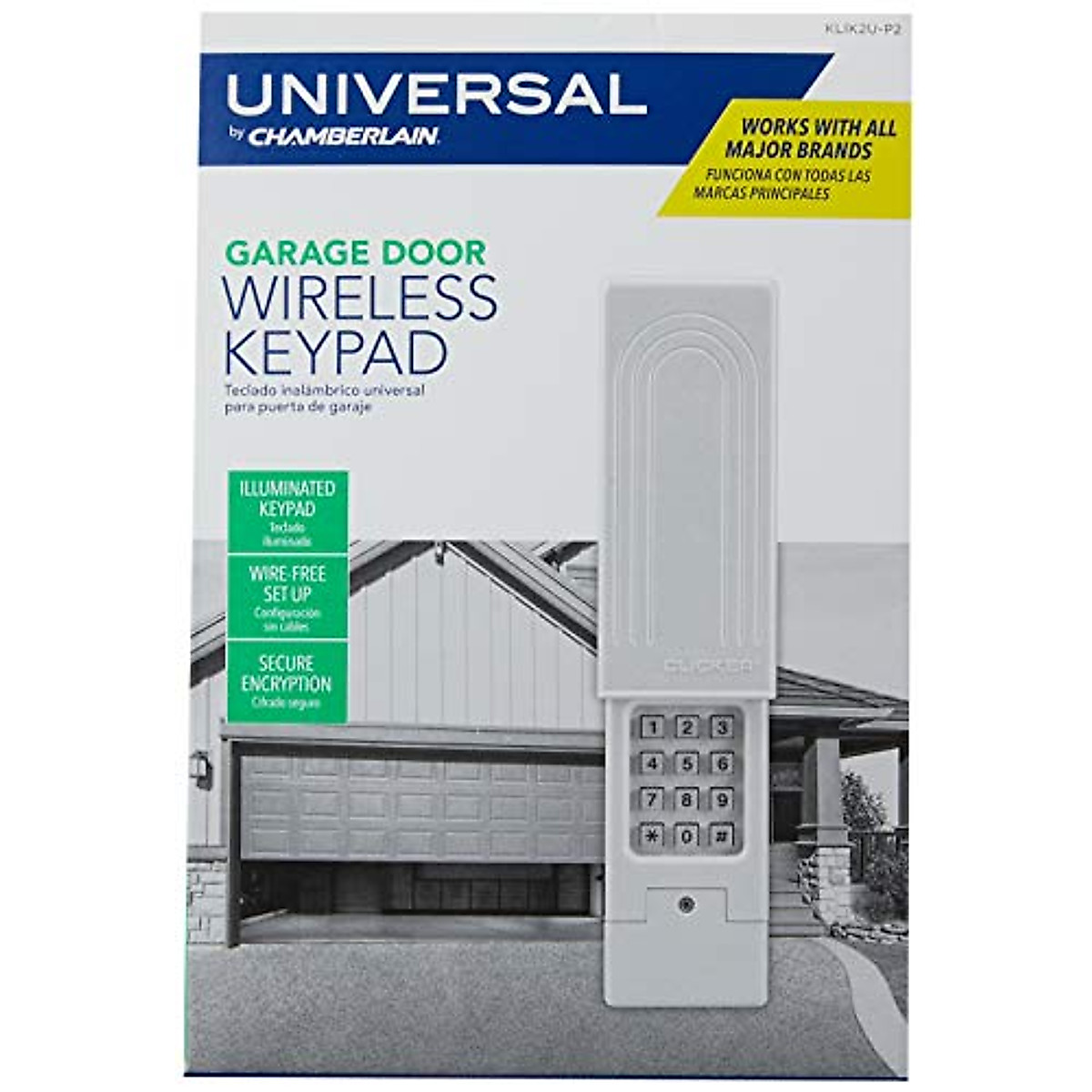 CHAMBERLAIN Clicker Keyless Entry KLIK2U-P2, Works with Chamberlain, LiftMaster, Craftsman, Genie and More, Security +2.0 Compatible Garage Door Opener Keypad, White