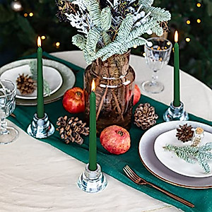 CANDWAX 10 inch Taper Candle Sticks Long Burning Set of 12 - Dripless Dinner Candles for Table Look Like Matte Metallic Candles and are Ideal for Any Occasion - Green Metallic Candles