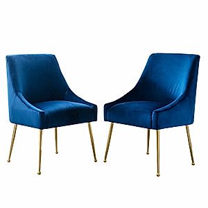 Restworld Velvet Dining Chairs Set of 2, Furniture Collection Modern Contemporary Upholstered with Polished Gold Metal Legs(Blue)
