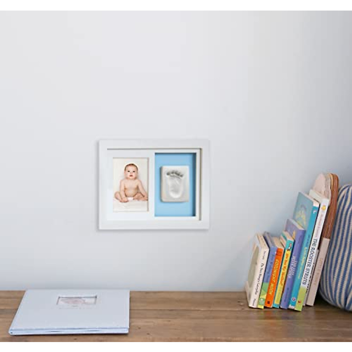 Tiny Ideas Baby's Footprint or Handprints Kit DIY Picture Frame Keepsake, Newborn Nursery Decor, Blue or Pink Reversible Mat, Baby Boy Gift Or Baby Girl Gift, White