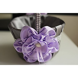 Lavender Flower Girl Basket Lilac Ring bearer Pillow Lavender Ring Pillow Basket Set Lilac Gray Wedding Basket Gray Wedding Pillow