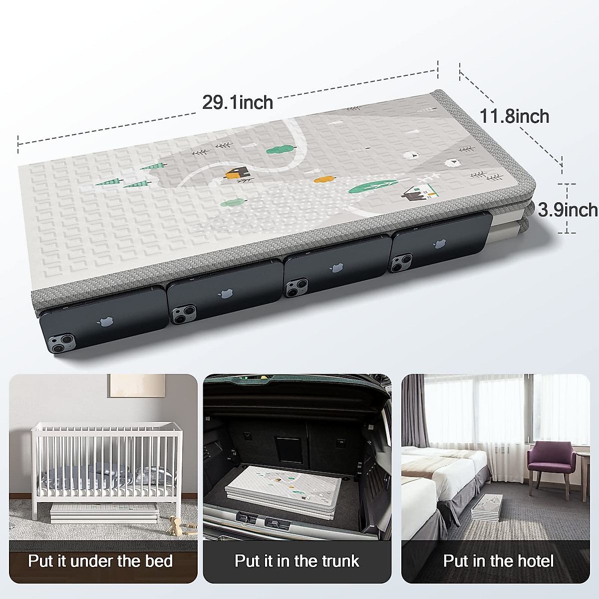 ZEEBABA Baby Play Mat, 59"x59" Foldable & Reversable Large Baby Mat, 0.4" Thick Waterproof Foam Play Mat, Baby Activity Tummy Time Mat, Foam Play Mat for Babies and Toddlers, for 59 inch Playpen