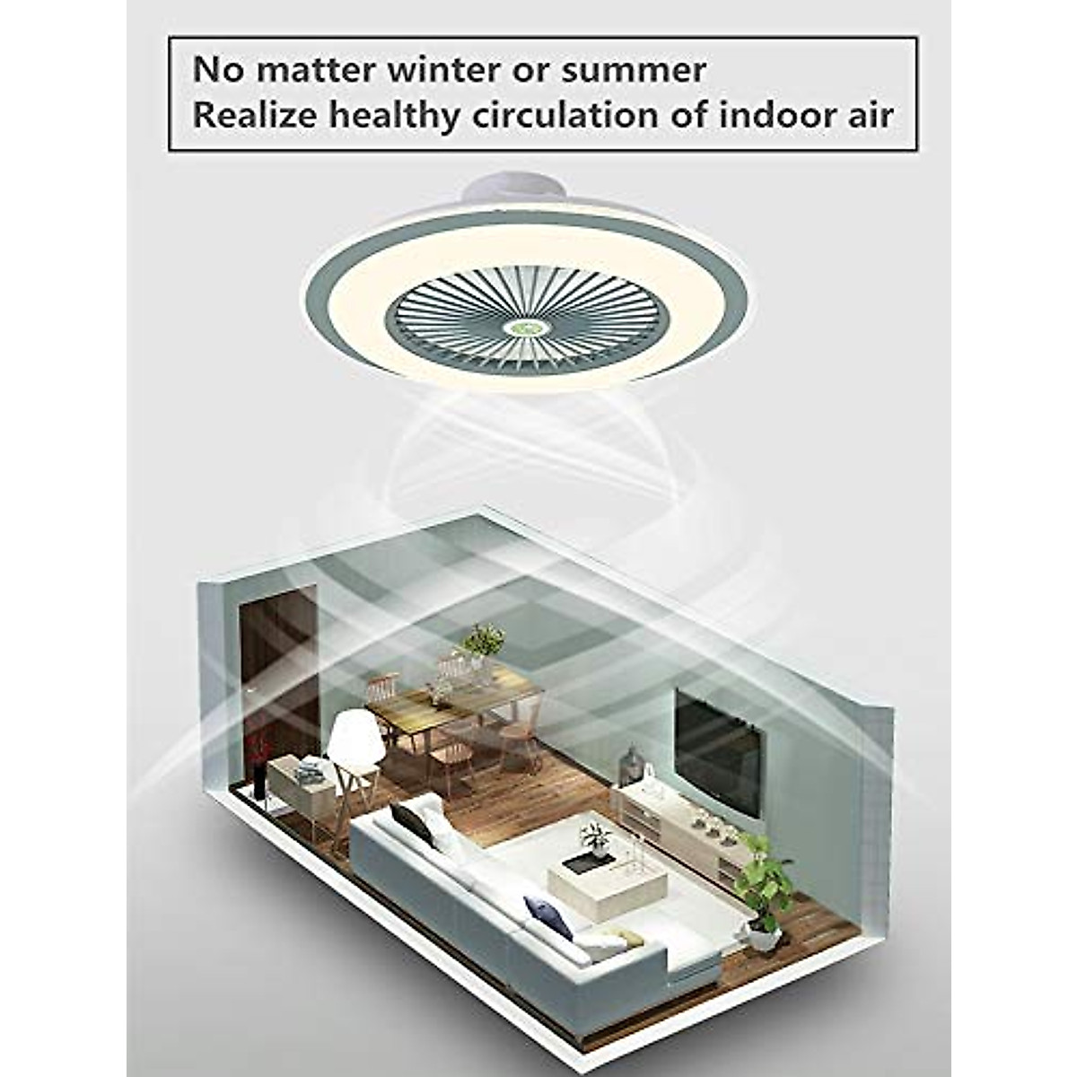 IYUNXI Ceiling Fan with Lights Oversize 24'' Remote Control 40W Ultra-Thin Design Enclosed Round LED 3-Color Dimmable Fan Light with 5 Invisible Blades Low Profile Flush Mount 3-Gear Wind Smart Timing