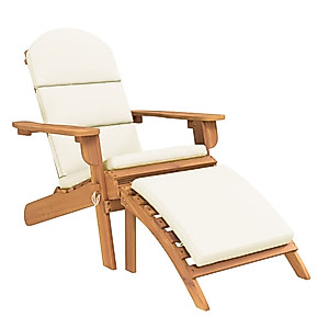 loibinfen Wooden Folding Adirondack Chair with Footrest and Cushion,Outdoor Chairs Patio Chairs Lawn Chair Wooden Patio Chair for Outside Porch Chair Fire Pit Chairs Deck Chair, -470