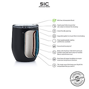 Seriously Ice Cold SIC 16oz Insulated Stemless Wine Tumbler Mug, Premium Double Wall Stainless Steel, Leak Proof BPA Free Lid