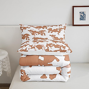 Erosebridal Ochre Yellow Cowhide Bedding Set Farm Animals Quilt,Bull Cattle Longhorn Cow Print Comforter Set Farmhouse Western Animal Skin Duvet Insert Full,Wild Animal Room Decor for Teen Girls