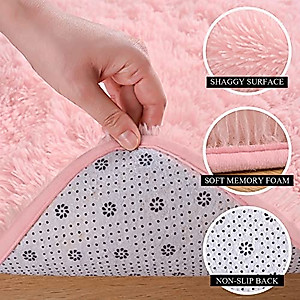 ELIOELIO Ucomn Super Soft Rug Indoor Modern Shag Area Rug Bedroom Silky Smooth Rugs Fluffy Anti-Skid Shaggy Area Rug Dining Living Room Kids Carpet (5' x 8', Pink)