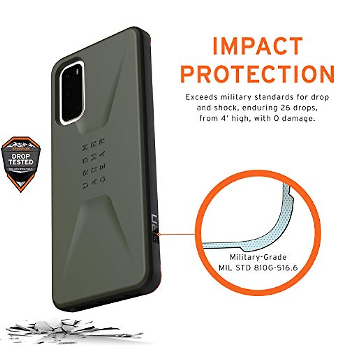 URBAN ARMOR GEAR UAG Samsung Galaxy S20 Case [6.2-inch Screen] Civilian [Olive Drab] Sleek Ultra-Thin Feather-Light Military Drop Tested Protective Cover