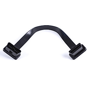Low Profile OBD 2 OBD ii Male to Female Ribbon Extension Diagnostic Cable 16pins Connected Fully for Scan Tool Code Reader 1ft/30cm
