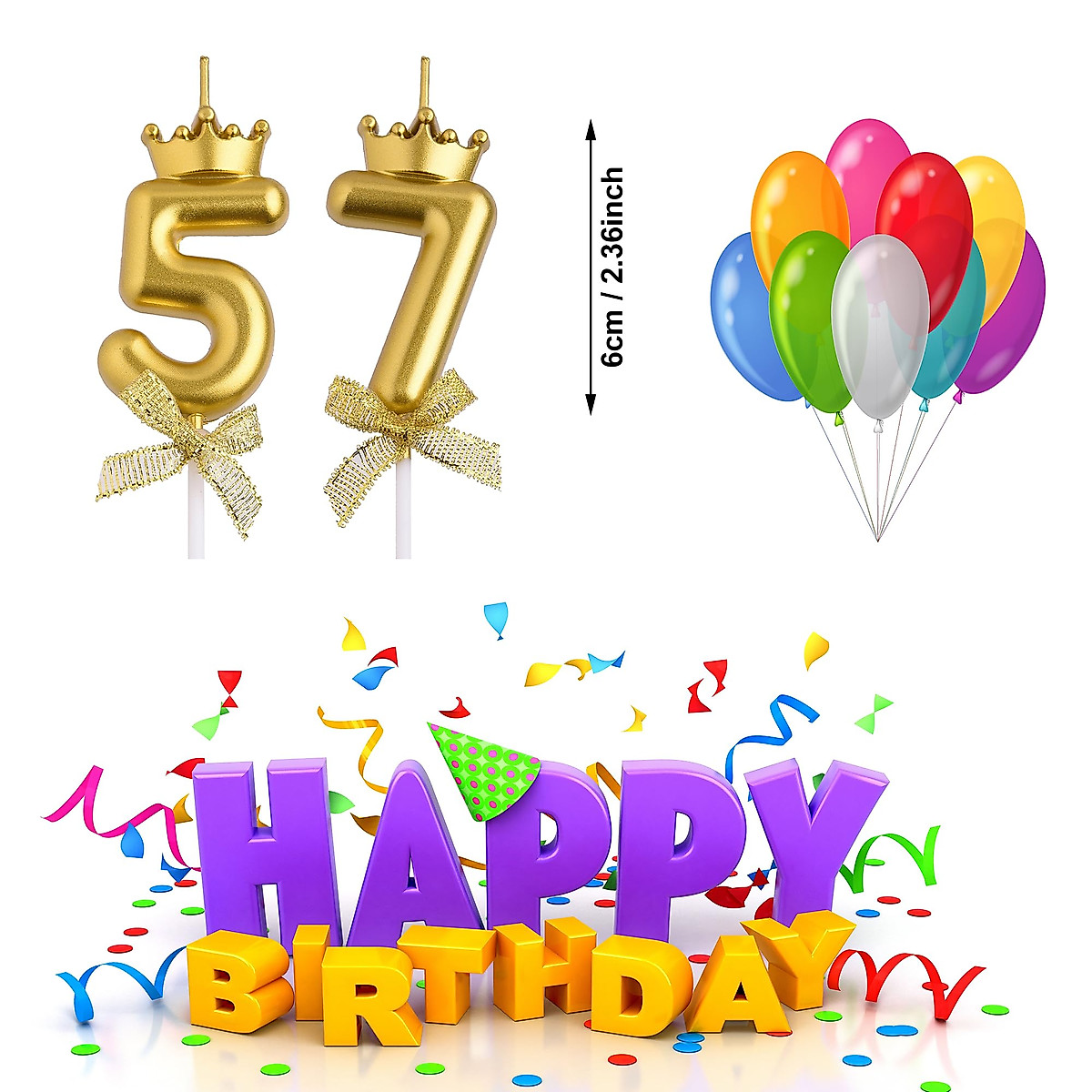 VSHILI 57th 75th Birthday Candles, Gold 75 57 Year Old Number Birthday Candles, Happy Birthday Party Cake Topper Decoration Gifts for Women Men