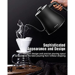 Jocuu Gooseneck Electric Pour Over Kettle with Temperature Control, Tea & Pour Over Coffee Kettle, Stainless Steel, Auto Shutoff Boil-Dry Protection, 0.8L, Matte Black