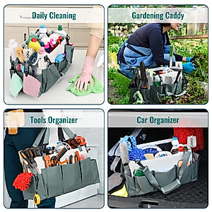 Large Cleaning Caddy Organizer with Handle, Wearable Cleaning Caddy Bag for Cleaning Supplies, Cleaning Tote with Shoulder and Waist Straps, Under Sink Organizer Tool Bag with Multiple Compartments