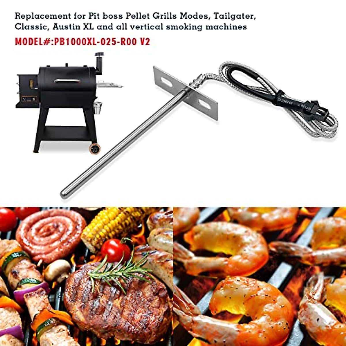 Replacement RTD Temperature Probe Sensor, Compatible with Pit Boss Pellet Grill PB1000XL-025-R00 V2, (70123-AMP)