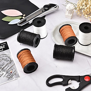 Topus Extra Strong Upholstery Repair Sewing Thread Kit and Heavy Duty Household Hand Needles, Including 7 Styles of Leather Canvas Sewing Needles and 3 Colors Nylon Thread (70 Yard of Each Roll)