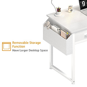 DLisiting White Small Desk with Fabric Drawers - 32 Inch Vanity Desk with Storage Drawer and Bag for Bedroom, Study Writing Table for Small Spaces, White