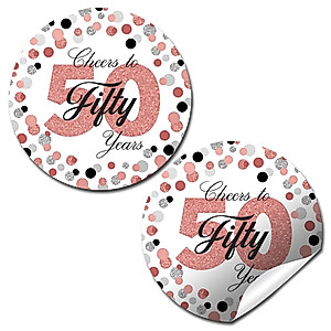 Confetti Rose Gold Polka Dot 50th Birthday Party Sticker Labels, 40 2" Party Circle Stickers by Amanda Creation, Great for Party Favors, Envelope Seals & Goodie Bags