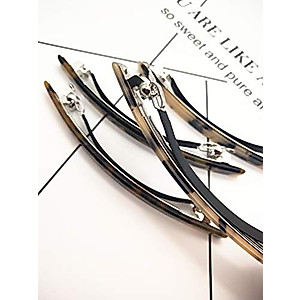 4 Pack 4 Inches Elegant Automatic Hair Clip Long and Thin Handmade Celluloid Onyx Hair Clip Barrette Ponytail Holders for Women Girls