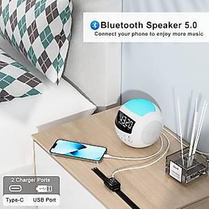 42 Sound White Noise Machine for Kids Adult Baby Sleeping + Bluetooth + Nightlight, Lullaby/Nature Soothing Sounds, 2 Alarm Clock for Bedroom Home, Adjustable Volume, 15-480 Timer, USB & AC Powered…