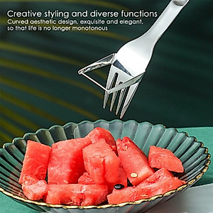 2 in 1 Fruit Fork, Stainless Steel Watermelon Fork Slicer, Durable Watermelon Forks, Fruit Knife Cutting Tool, for Kitchen Party Camping, Sliver