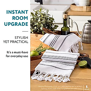 WETCAT Turkish Hand Towels with Hanging Loop (20 x 30) - Set of 2, 100% Cotton, Soft - Pre Washed Boho Farmhouse Kitchen Towels - Unique Decorative Hand Towels for Bathroom (Black & White)