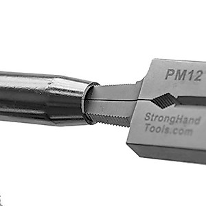 Strong Hand Tools PM12 Deluxe MIG Welding Plier, 8", Rounded & Flat Face Hammer, Fine & Coarse File, Side Pull V-Notch, Retention Chain, Ergonomic Grip