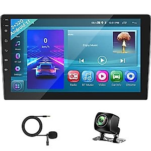 2G+32G Wireless Apple CarPlay Car Stereo, 9" Touch Screen Android 11 Double Din Car Radio, HD Backup Camera Bluetooth Audio GPS Navigation WiFi Subw Android Auto USB FM/RDS Radio External Mic