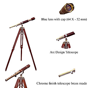 Marine Standard High Magnification Tube Telescope Handmade Antique Tripod Telescope Single Barrel Spyglass Nautical Decorative
