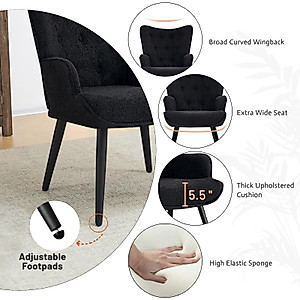 Furniliving Boucle Accent Chair for Living Room, Upholstered Reading Chair with High Backrest, Tufted-Button Wingback Armchair for Bedroom, Dressing Room, Home Office, Black